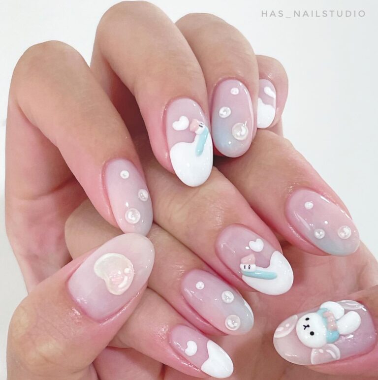 19 Cute Trendy Bunny Nails - Sparkling Boy Ideas