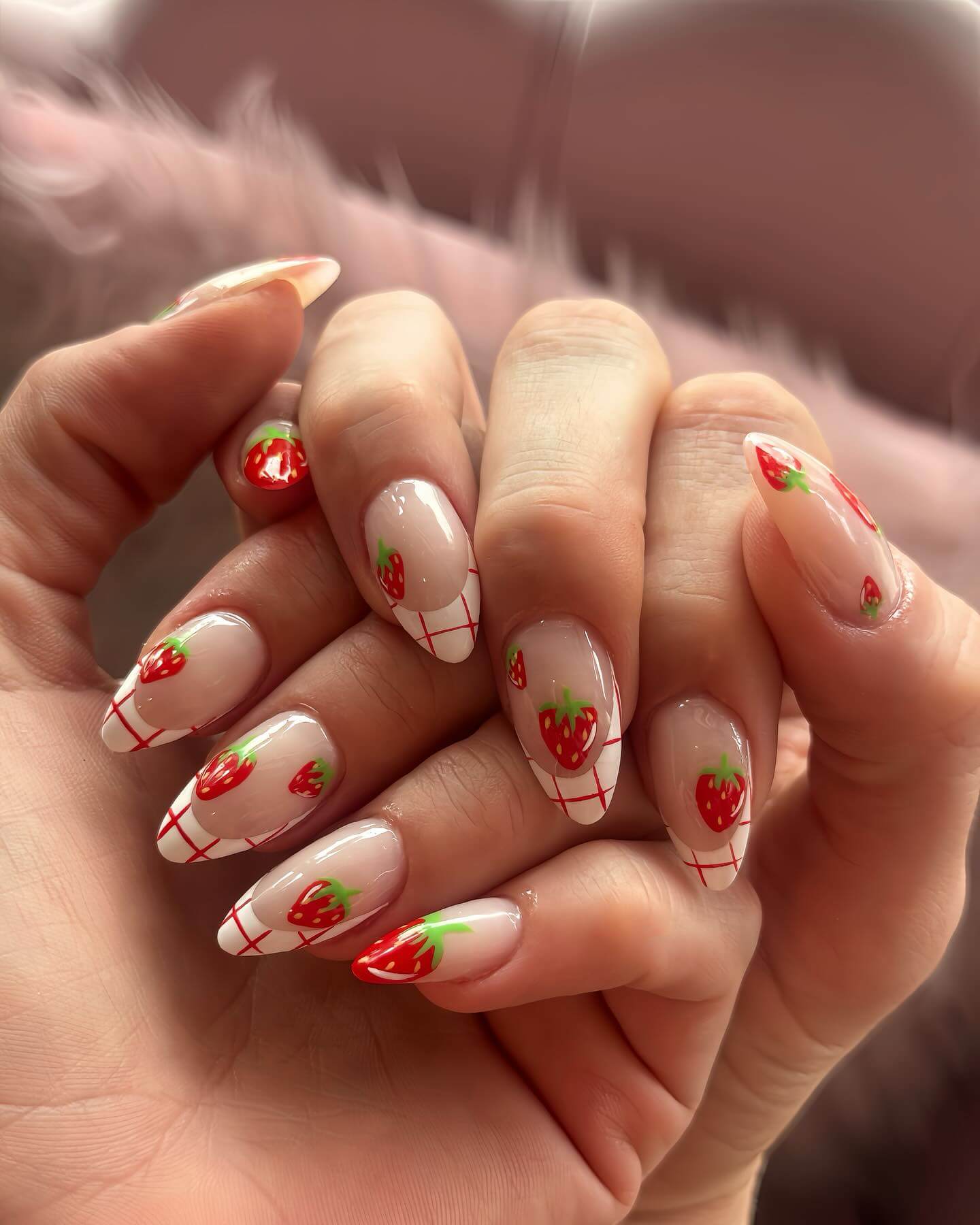 21 Cute Strawberry Nails - Sparkling Boy Ideas