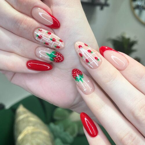 21 Cute Strawberry Nails - Sparkling Boy Ideas