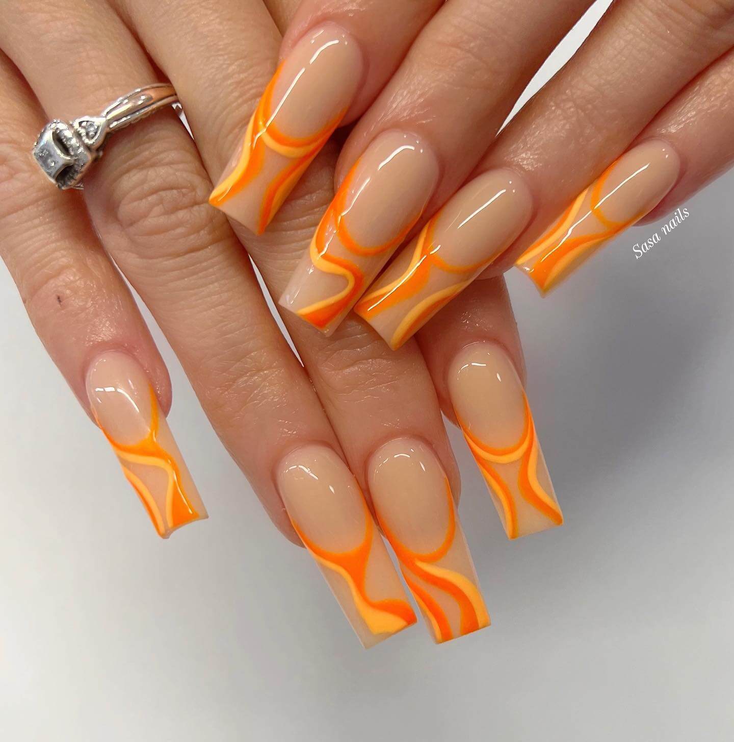 21 Cute Orange Nails - Sparkling Boy Ideas