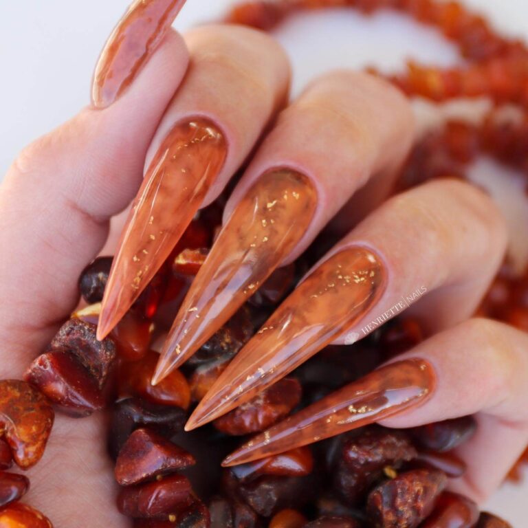 31 Cute Trendy Amber Nails - Sparkling Boy Ideas